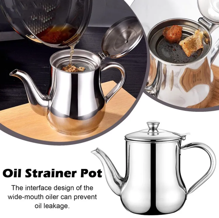 Filter Cooking Oil Pot Kitchen Large Capacity 410ml Stainless Steel Oil ...